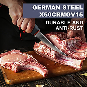 DELFINA 6 Inch Boning Knife for Meat Cutting, Semi-flexible Curved Blade Processing Knife, Premium Stainless Fish Fillet, BBQ Brisket Meat Trimming Butcher Knife for Kitchen Home Restaurant