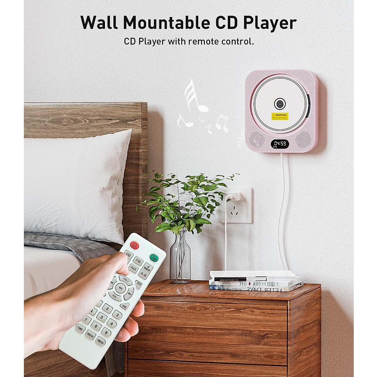 Kpop Pink CD Player Desktop/Wall,Wired Cute CD Music Player Gift for Kids with Bluetooth Speakers,CD Players for Home with Remote Control with LED Support Copy/FM Radio/Alarm Clock/CD/USB/TF/AUX