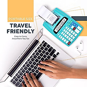 Printing Calculator with 12 Digit LCD Display Screen, 2.03 Lines/sec, Two Color Printing, Adding Machine for Accounting Use, AC Adapter Included (Light Blue)