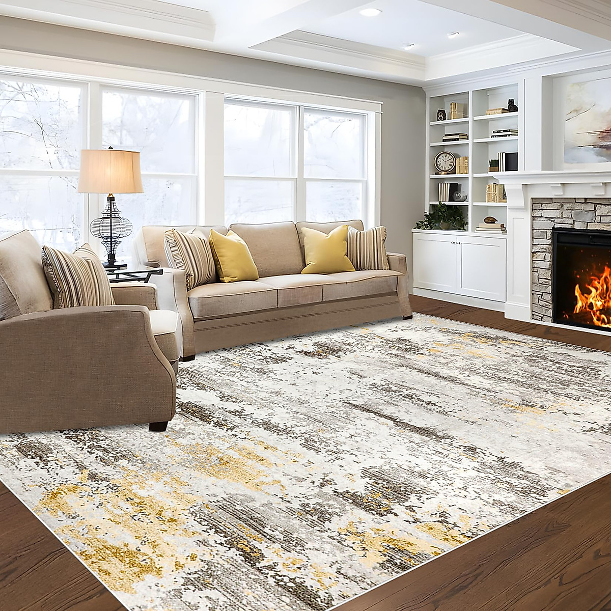 Washable Rug 8x10 Area Rugs: Abstract Rugs for Living Room Soft Non-Slip Machine Washable Area Rug Foldable Indoor Low Pile Large Rugs for Bedroom Dining Room Nursery Kitchen Office-Beige Rug 8x10