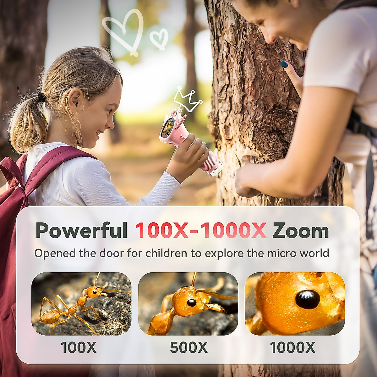 Hideal HP40 Microscope for Kids [Easy and Fun] 2" IPS Portable Handheld Kids Microscope Miniscope, Pocket Mini Scope Educational Science Kit, Birthday Easter Gifts for Kids, PC View, Pink