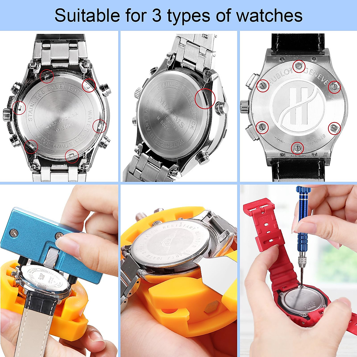 JOREST Watch Battery Replacement Kit, Watch Repair Screwdriver, Watch Band Replacement tool, Watch Wrench Back Remover, Watch Case Opener, Watch Back Remover Holder, Spring bar, Tweezers