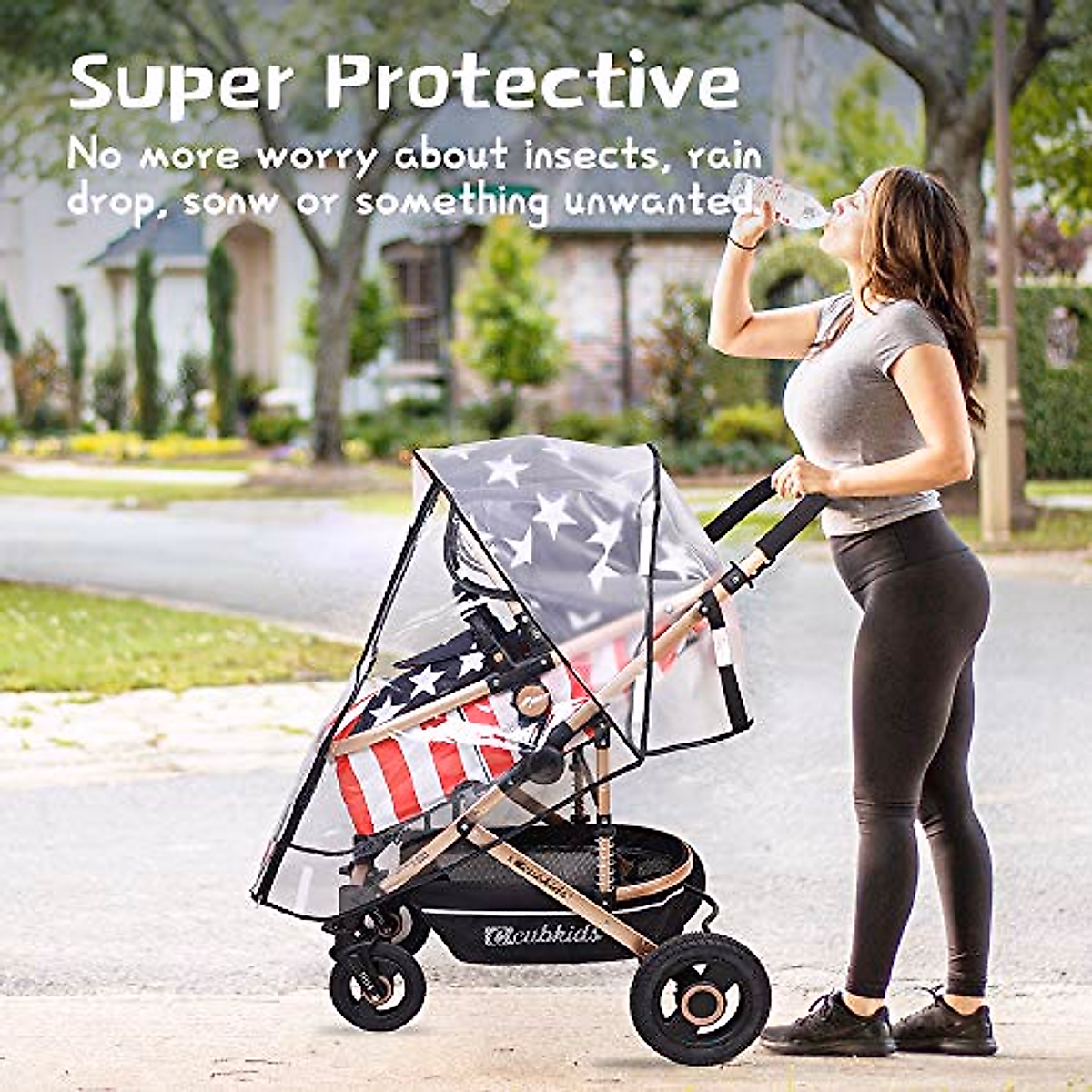 Siravic Stroller Cover, Clear EVA Stroller Rain Cover Universal Baby Travel Weather Shield Protects from Snow, Wind, Dust and Sun (Square Door, Medium)