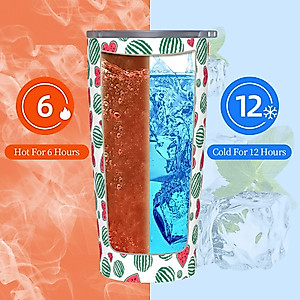 20oz Tumbler Heart Shaped Watermelon Double Wall Vacuum Insulated Coffee Mug with Lid and Metal Straw Brush Reusable Stainless Steel Water Bottle Travel Cup Gifts for Car Ice Drinks Hot Beverage