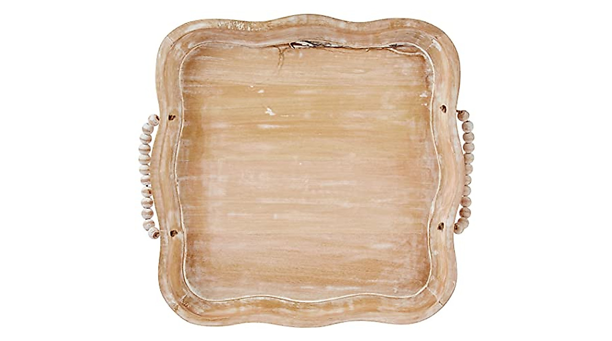 Mud Pie 18" Beaded Tray - Elegant Mango Wood Serving & Decor