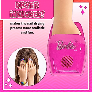 Townley Girl Barbie Non-Toxic Peel-Off Water-Based Safe Nail Polish Set with Nail Dryer for Kids, Batteries Not Included, Ages 3 and Up