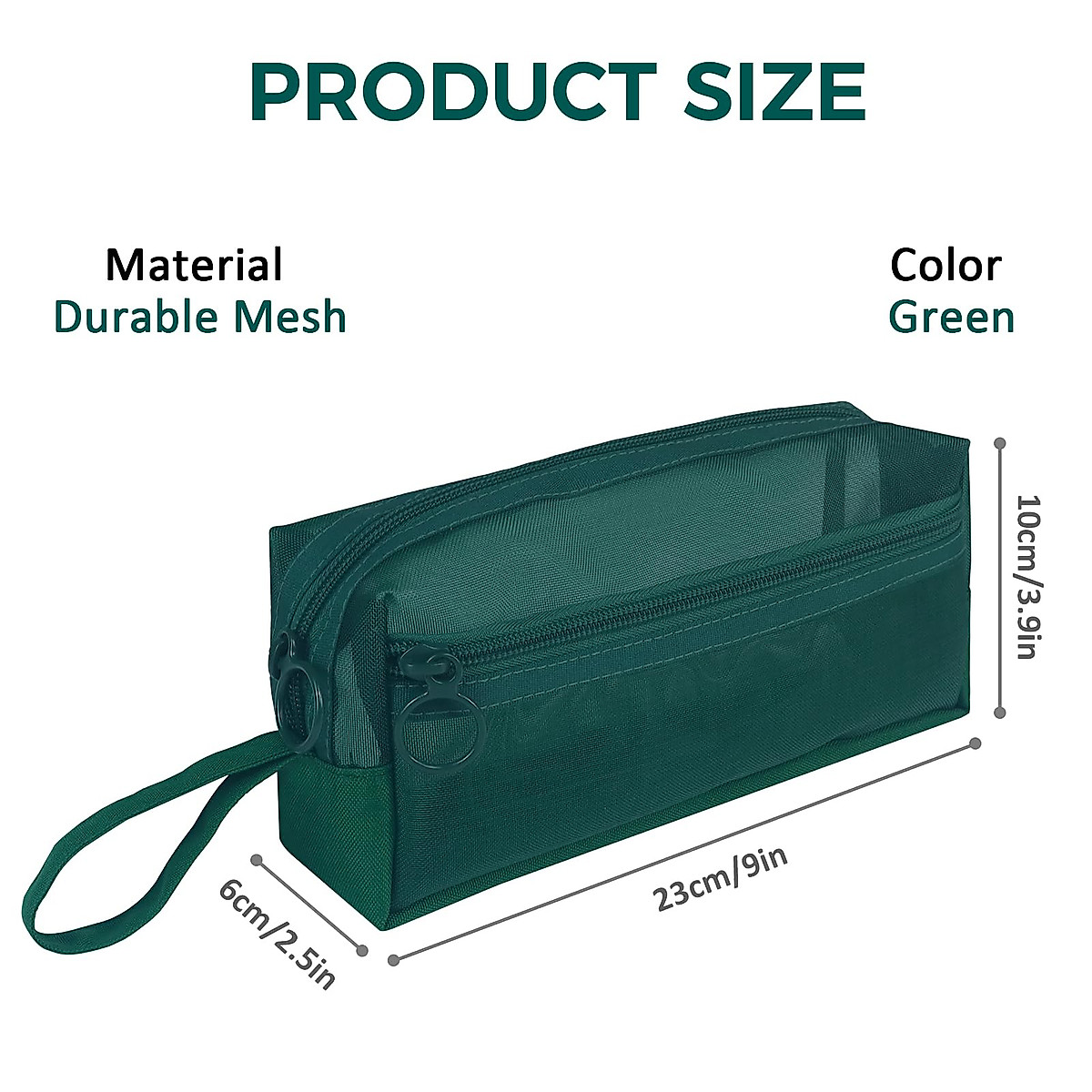 Moyad Grid Mesh Pencil Pen Case Large Capacity Pencil Pouch Stationery Organizer Pen Bag Clear Translucent Pencil Cases for Office, Work, Travel, Adults - Green