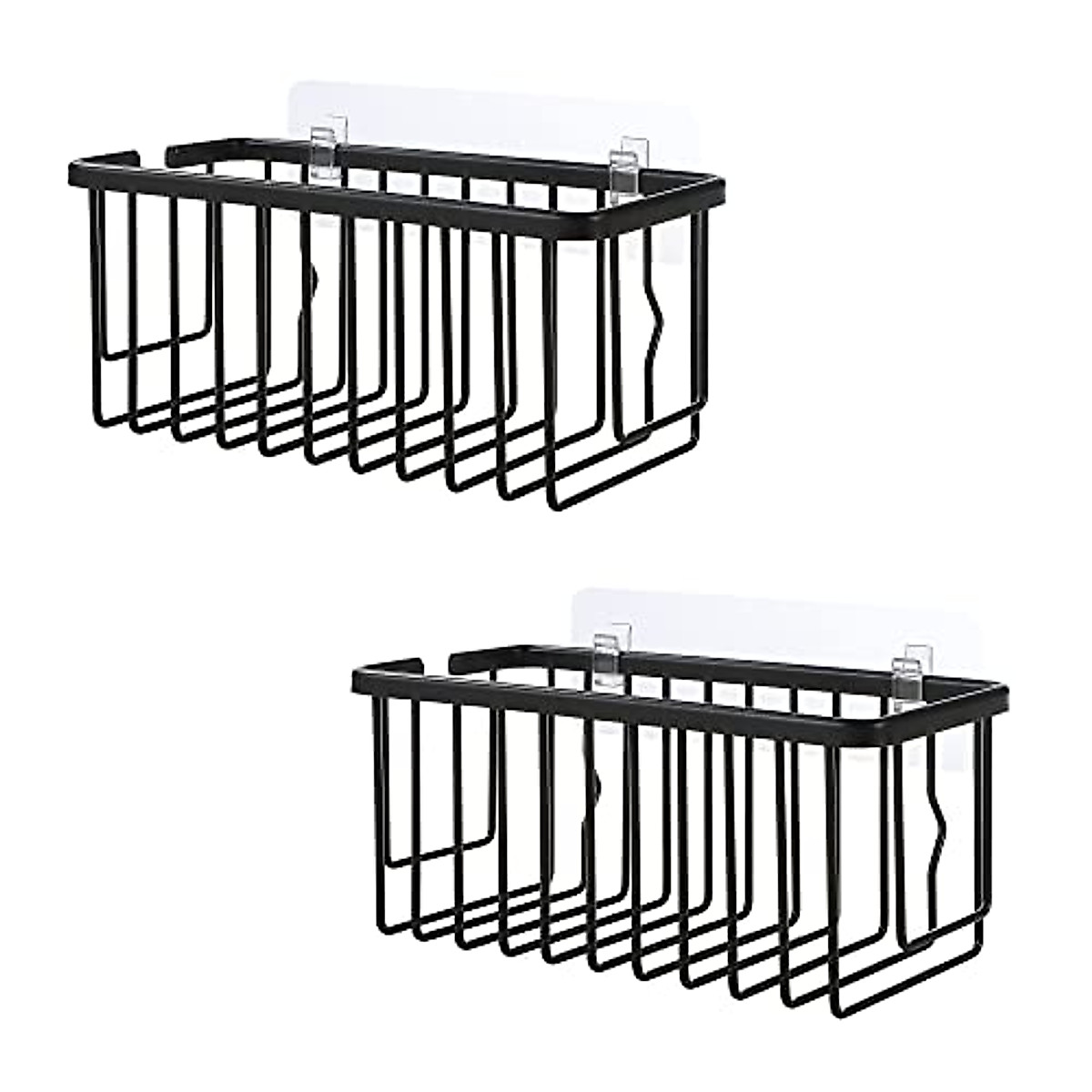 SunnyPoint Aluminum NeverRust Shower Caddy Basket Organizer Storage Shelf Rack; Adhesive Installation Pad Included (Set of 2, Black)