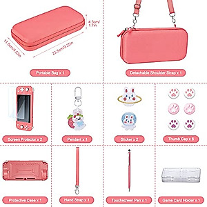 innoAura Switch Lite Case 15 in 1 Switch Lite Accessories Bundle with Switch Lite Carrying Case, Switch Game Case, Switch Lite Screen Protector, Switch Stand, Switch Thumb Grips (Coral)