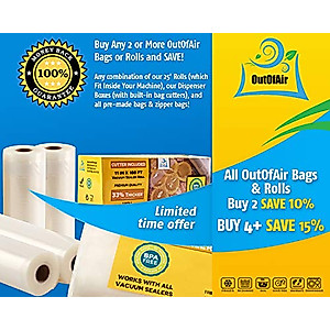 100 Vacuum Sealer Bags: Pint Size (6" x 10") by OutOfAir Works with FoodSaver & Other Machines - 33% Thicker BPA Free, Commercial Grade, 6 x 10 inches