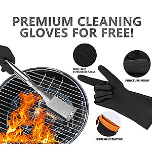 SEETEN Grill Brush and Scraper with 1 Reusable Cleaning Gloves-Safe&Strong 16 inch Stainless Steel Grill Cleaning Brush no Wire Bristles Fall Off-Nice Grill Accessories Gift