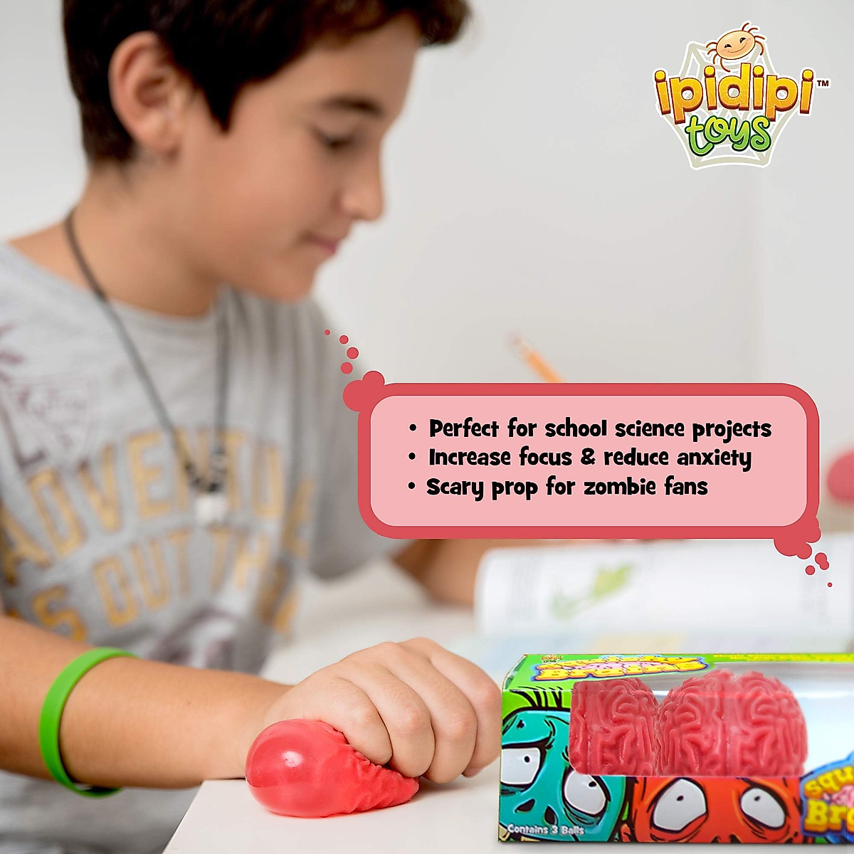 IPIDIPI TOYS Squishy Brain Fidget Splat Balls – Sticky Sensory Stress Relief Toys for Kids and Adults, Bulk Squishy Party Favors, Christmas Stocking Stuffers , Pack of 3