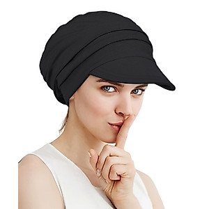 Alnorm Chemo Cancer Headwear Fashion Hat Cap with Brim Visor for Woman Ladies Black