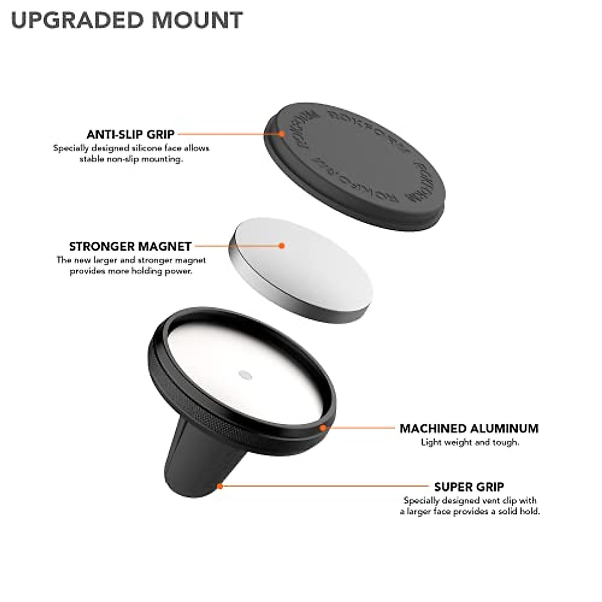 Rokform - Magnetic Air Vent Mount, Super Grip Car Truck & Van Vent Clip, Aluminum Cell Phone Holder, Removable Vent Magnet Mount, Specially Designed for Rokform Cases (Black)