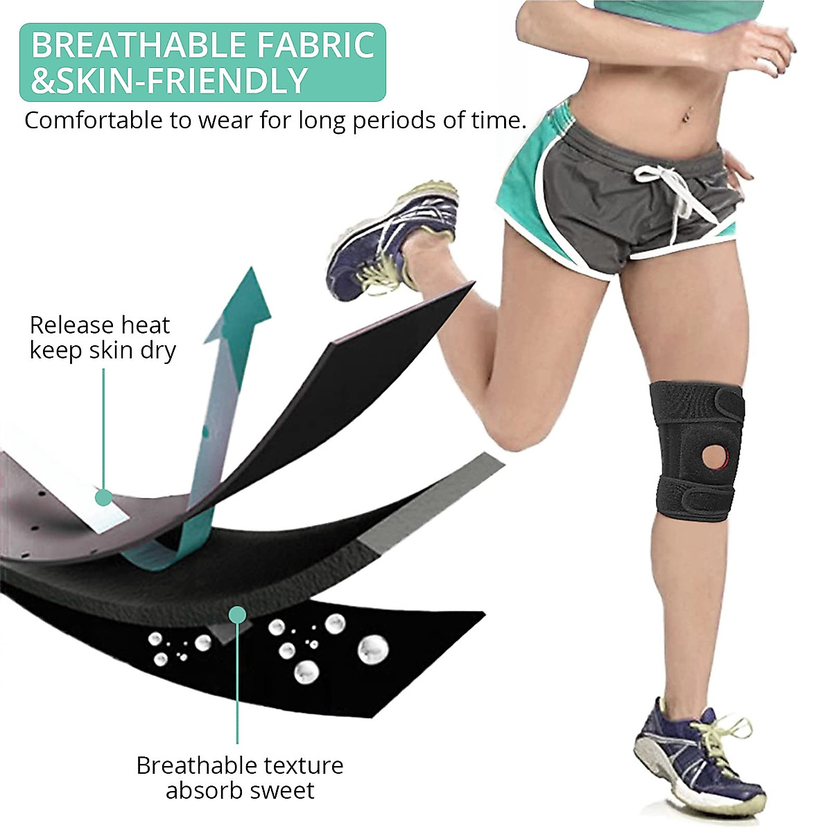 VINTEAM Knee Brace Support for Men & Women - Adjustable Knee Strap, Compression Neoprene, Universal Size (30-50cm)