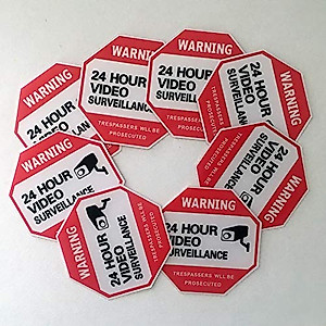 Video Surveillance Sign 10 Pack, CCTV 24 Hour Warning Sticker Door Window Yard Sign, Indoor & Outdoor Use (2-6x6", 8-3x3" Decal)