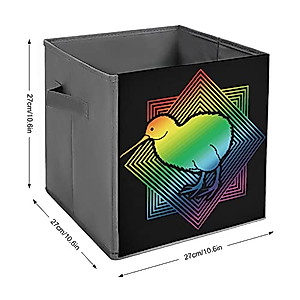 Kiwi Bird Foldable Storage Bins Printd Fabric Cube Baskets Boxes with Handles for Clothes Toys, 11x11x11