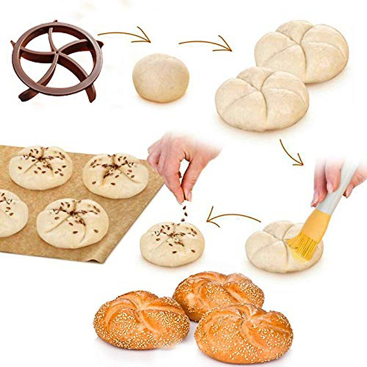 Newmemo Bread Dough Press Mold Set Bread Cutters Baking Bread Rolls Mold Plastic Pastry Cutters Kaiser Stamp Round Oval Classic Bread Press Mold for Baking Supplies