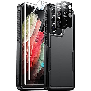 SPIDERCASE Designed for Galaxy S21 Ultra Case, [10 FT Military Grade Drop Protection],with 2 Pack [Soft Screen Protector + Camera Lens Protector] Heavy Duty Shockproof Case,Black