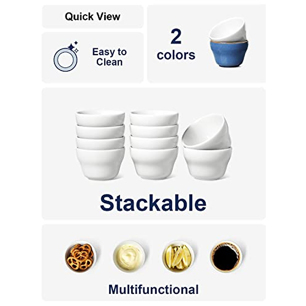 LE TAUCI Small Bowls Dessert Bowls Chili Bowls 8 Ounce Bouillon Cups for Dessert Soup Dipping Sauce Coffee Cupping - Set of 6, White