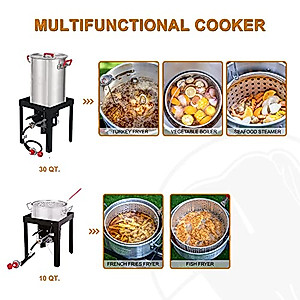 Grills House Turkey Fryer Set TF30TG, Aluminum Fish Boiler Steamer Kit with Heat-Resistant Gloves, 50,000 BTU Propane Burner, Ideal for Thanksgiving Day and Outdoor Cooking, 30 Qt & 10 Qt Pot