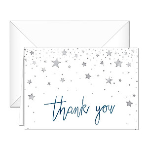Starry Delight Thank You Cards / 24 Baby Shower Thank You Cards / 6 Night Sky Appreciation Greeting Card Designs / 3 1/2" x 4 7/8" New Baby Gratitude Note Cards/Made In The USA