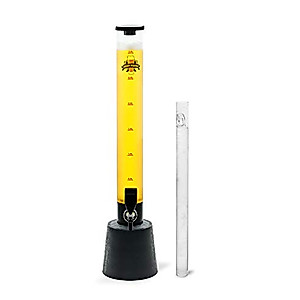 BeerSquad Beer Tower - 3L 100 oz. Clear Beverage Tower Dispenser with Included Ice Tube, Easy Clean, Dual Action Integrated Tap