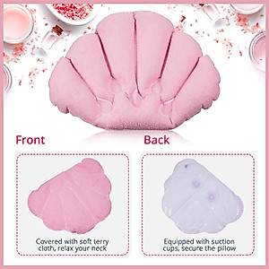 Jetec 3 Pieces Inflatable Bath Pillow with Suction Cups, Terry Cloth Covered Shell Shape Bathtub Spa Pillow Comfortable Soft Cushion, Neck Support(Pink, Blue, White)