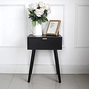 Cloud Space Mid Century Modern Nightstand, Black End Table with a Storage Drawer, Versatile Wood Side Table for Bedroom, Living Room, Lounge, Stable and Sturdy Design