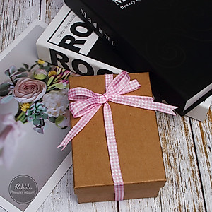 Ribbli Light Pink and White Gingham Ribbon,100% Polyester Woven Edge,3/8 Inch x 10 Yard,Plaid Ribbon Use for Baby Shower,Gift Wrapping,Party Decoration