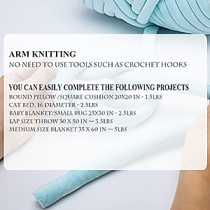 Chunky Yarn for Hand Knitting Blanket Knotted Pillow，Super Soft Vegan Light Blue Velvet Yarn Jumbo Fluffyh Braided Cotton Bulky Giant Yarn for Christmas DIY Home Decoration