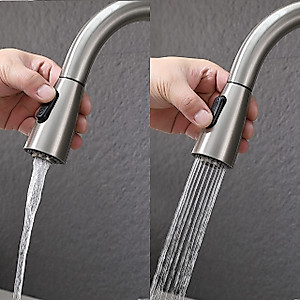 Hotis 3 Hole Kitchen Faucet, 2 Hole Kitchen Faucet with Pull Down Sprayer, Brushed Nickel Kitchen Faucets for Sink, Single Handle Pull Out Stainless Steel Kitchen Sink Faucet Set with Soap Dispenser