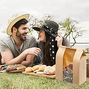 60 Pack Large Kraft Paper Bread Loaf Bag with Tin Tie Tab Lock ，for Homemade Bread Loaf Bags 14" x 8.3" x 3.5"，Sourdough Bread Bags with Clear Front Window for Baked Food Packaging Storage. (60)