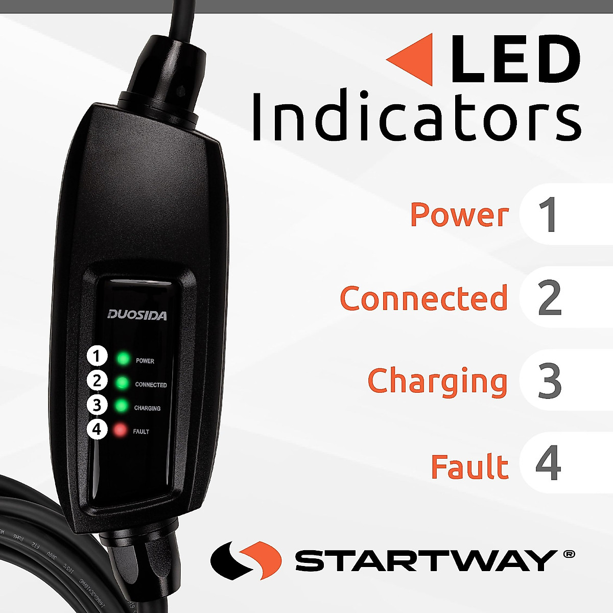 DUOSIDA Level 2 EV Charger – 16A, 25FT Portable J1772 Charging Station | Startway Edition