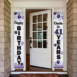 LASKYER Happy 41st Birthday Purple Door Banner - Cheers to 41 Years Old Birthday Front Door Porch Sign Backdrop,41st Birthday Party Decorations.