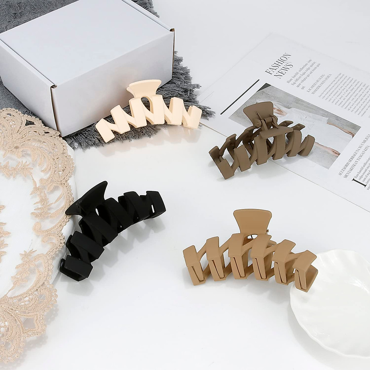 SuPoo Large Hair Clips 4.7" for Thick Hair, Strong Hold Banana Claw and Jumbo Jaw Clips, Cute Big Hair Clips for Women, Hair Styling Accessories, Matte Finish, 4 Count