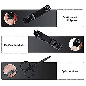 Professional Multifunction Nail Clipper Set Black Stainless Steel Leather Case