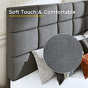 Fluest Queen Bed Frame Upholstered Bed Frame Platform with Adjustable Headboard Linen Fabric Tufted Headboard Wooden Slats Support/No Box Spring Needed/Easy Assembly/Mattress Foundation, Grey