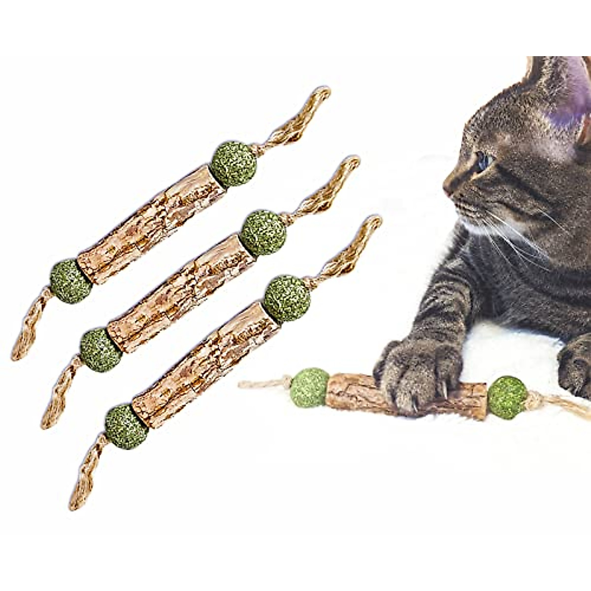 XanderPets Cat Chew Stick - Matatabi Stick for Cat - Silvervine Chew Sticks for Cats - Cat Dental Sticks w/Cat Nips Organic - All Breeds 3PK