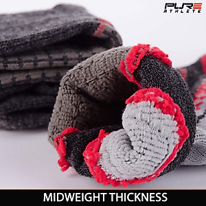Pure Athlete High Performance Wool Ski Socks - Thermal Warm Merino Wool OTC Sock, Men Women (1 Pair - Black/Grey/Neon Pink, Medium)