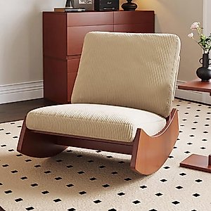 NRNQMTFZ Modern Rocking Chair with High Backrest,Teddy Fabric Rocker Glider Chair,Upholstered Plush Seating Glider, for Patio, Backyard, Balcony, Porch(Off White)