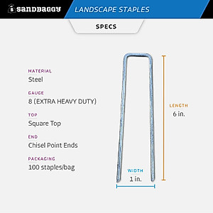 Sandbaggy 6 inch Landscape Sod Staples (8 Gauge Steel) | Great for Hard & Rocky Soil | 40% Thicker Than Standard 11 Gauge Staples | Trusted by Farmers & Contractors Across USA (100 Staples)