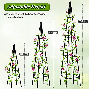 Garden Trellis for Climbing Plants Outdoor, 63 Inch Plant Support Trellis for Potted Plants, Tower Obelisk Trellis for Vines, Rose, Clematis, Flower Stands Plant Support Frame, Tomato Cage (1 Pack)