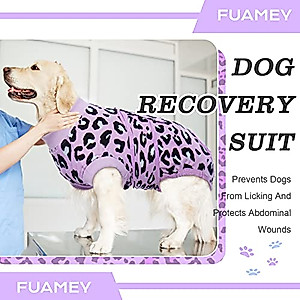 FUAMEY Dog Recovery Suit,Pet Body Suits After Surgery,Lepard Printed Spay Suit for Female Dog,Male Dogs Surgical Neuter Suit,Dog Onesie Alternative to Cone E-Collar,Pet Abdominal Anti Licking Shirt