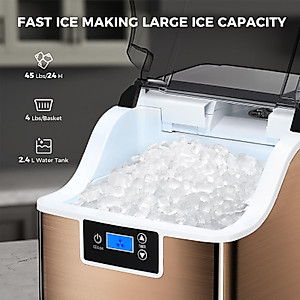 Nugget Ice Maker Countertop, 45lbs/Day Pellet Ice Maker Machine with 24H Timer, Self-Cleaning Pebble Countertop Ice Maker with Crushed Ice for Home Black(Champagne Gold)