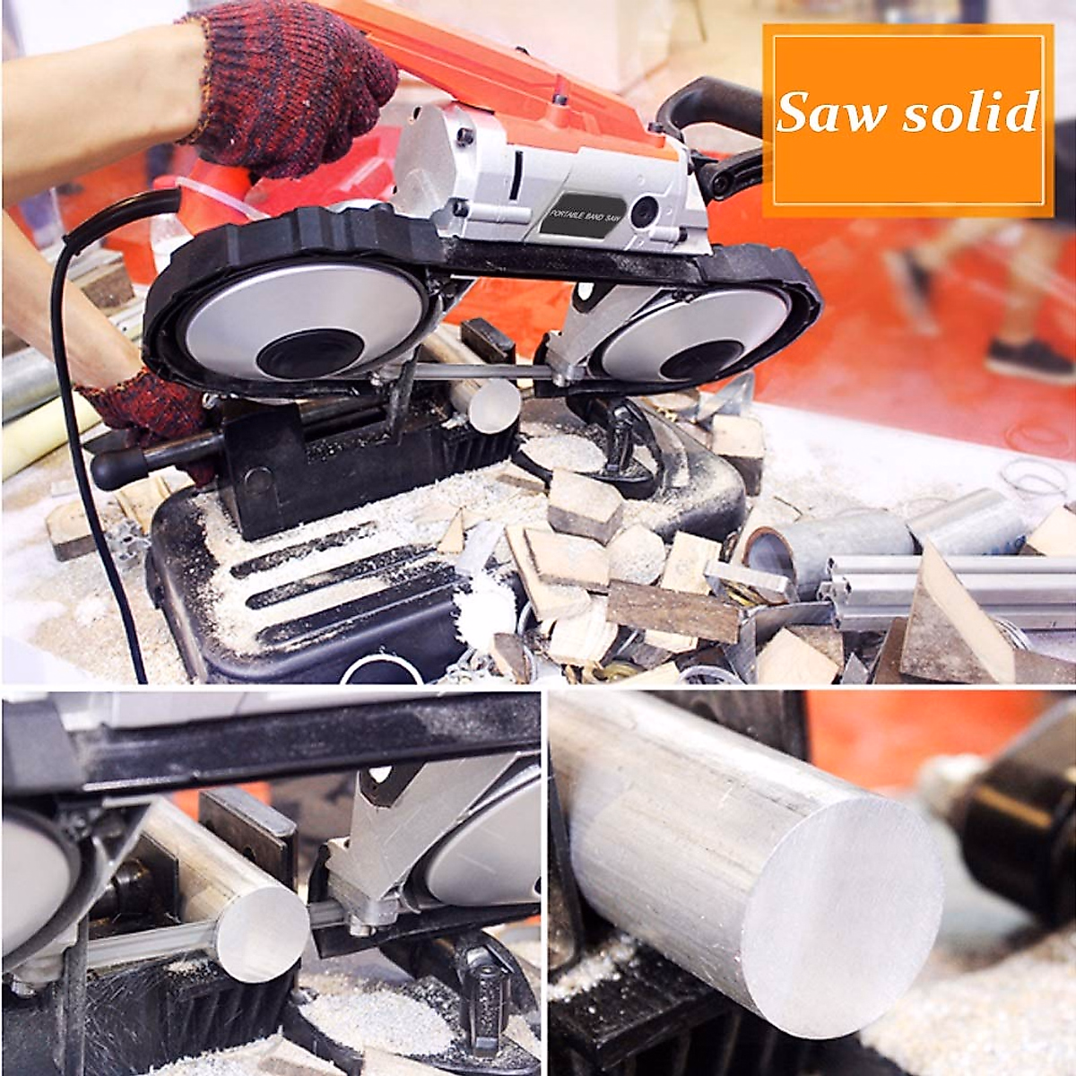 Anbull Portable Band Saw with Upgraded Removable Alloy Steel Base, 45°-90° Metal Cutting, 10A 1100W Motor, 5-inch Deep Cut, with .025-by-44-7/8-Inch 14 TPI Saw Blade and Led Spotlight