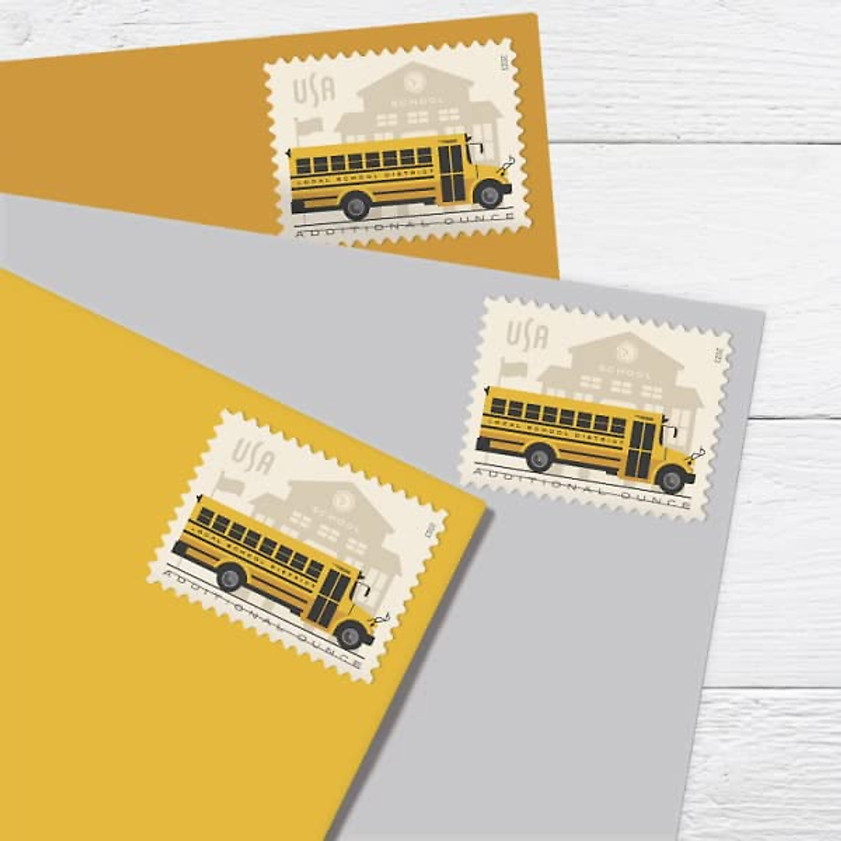 School Bus Additional Ounce USPS Postage Stamps 1 Sheet of 20 Students Children Teachers Celebration Party Announcement (20 Stamps)