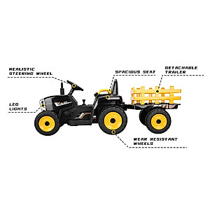 TOBBI Kids Electric Ride On Toy Tractor, 12v Battery-Powered 4 Wheels Ride On Car with Trailer for Toddlers 3-6 Years-Black