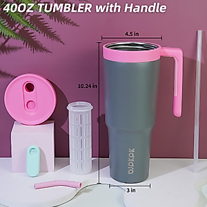 BJPKPK 40oz Tumbler With Handle And Fruit Infuser Insulated Tumblers With Lid And Straw Stainless Steel Travel Coffee Thermal Cup,Grey