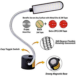 EVISWIY Sewing Machine Light LED Lighting (30LEDs) 6 Watt Multifunctional Flexible Gooseneck Arm Work Lamp with Magnetic Mounting Base for Workbench Lathe Drill Press 2 Pack